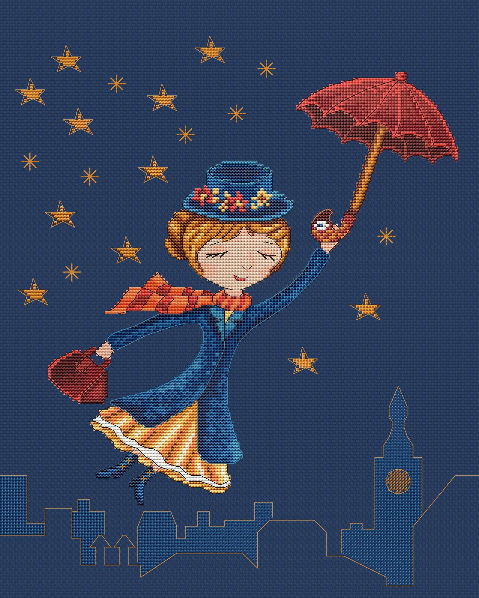 Mary Poppins Cross Stitch Pattern - Nursery Kids Room Décor - DIY Gift ...