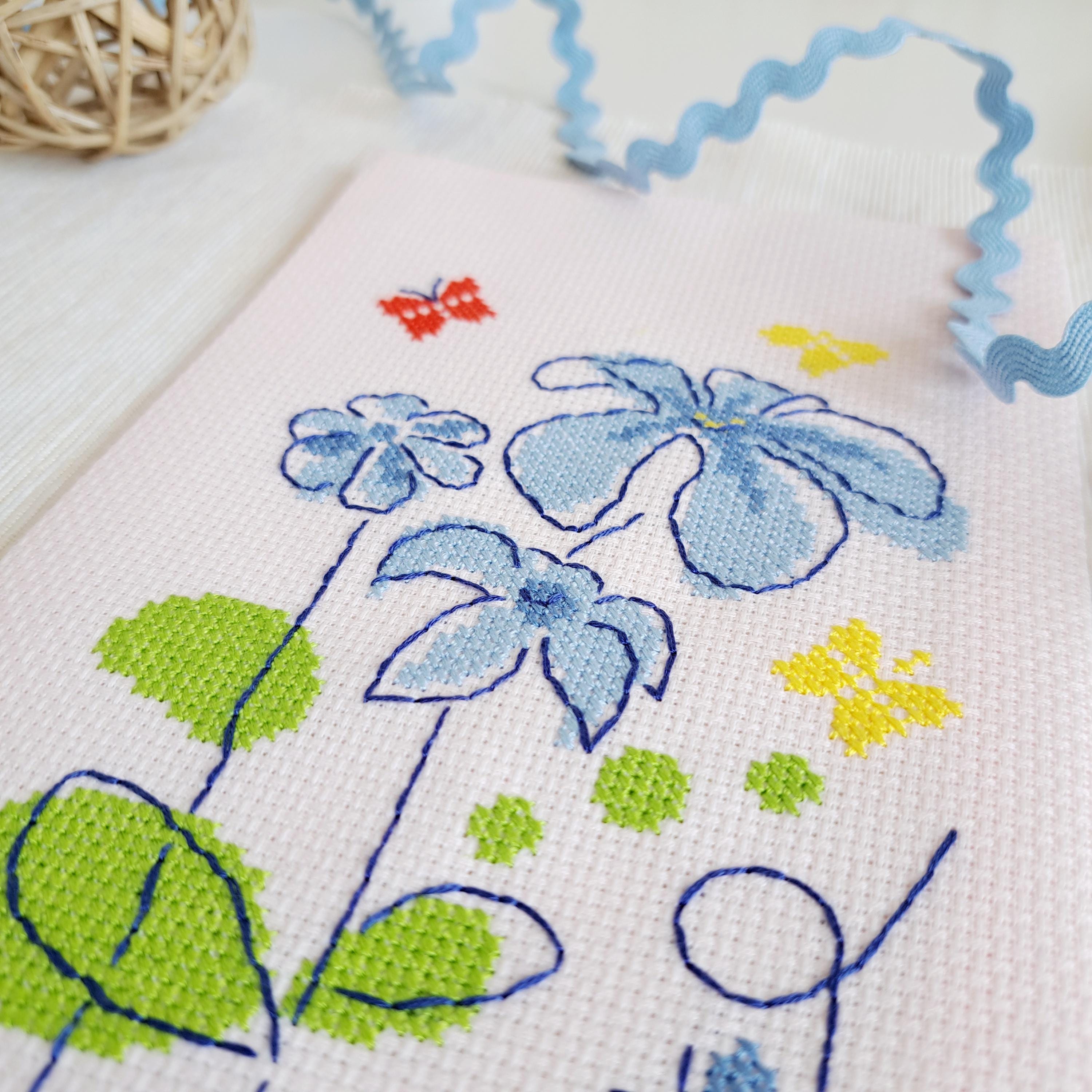 Blue Flowers Cross Stitch Pattern - Folk Botanical Series - Blooms ...