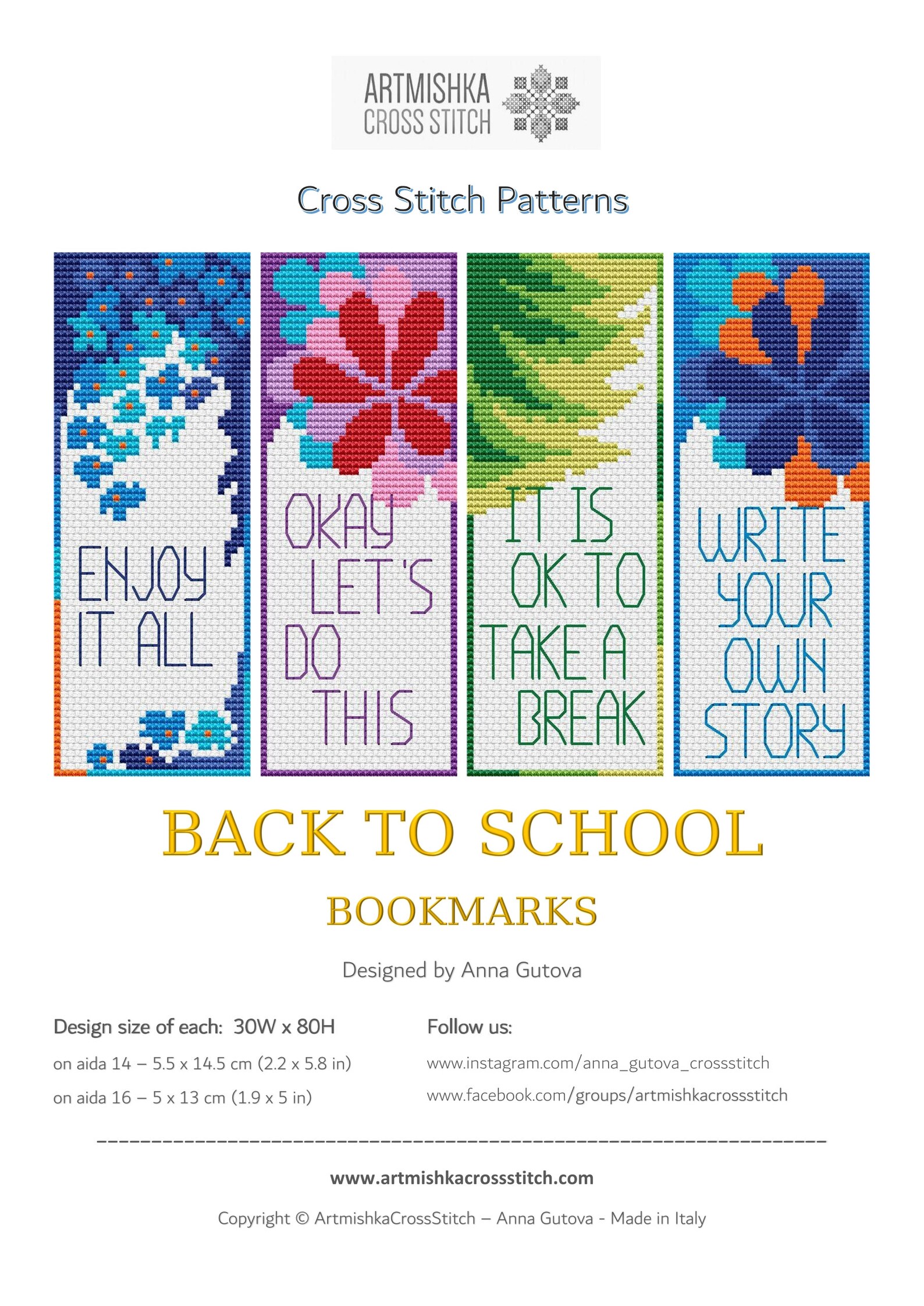Cross Stitch Pattern Bookmark Set of 4 Charts Back to School - Etsy