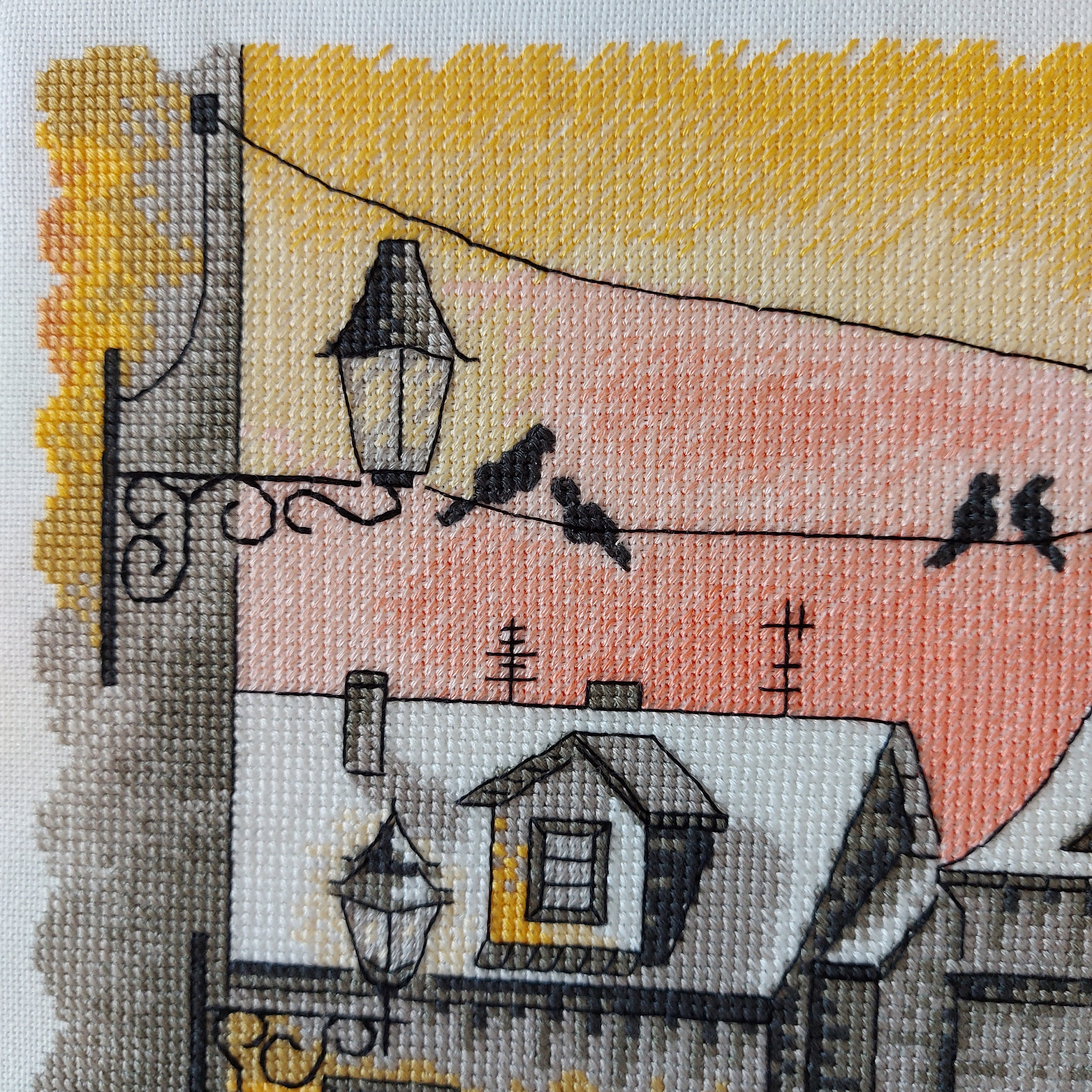 City Watercolor Stylish Cross Stitch Pattern With Charming Town Houses ...