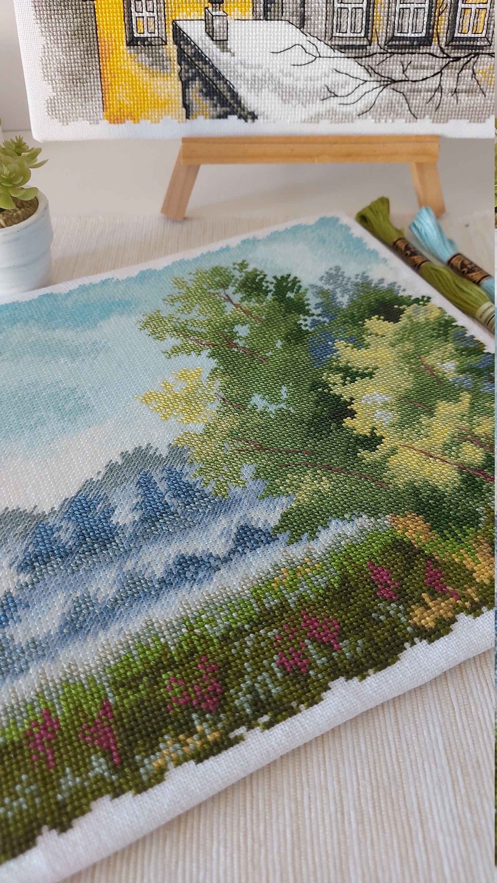 Fog Cross Stitch Pattern - Nature Tree Field Sky Cross Stitch Design ...