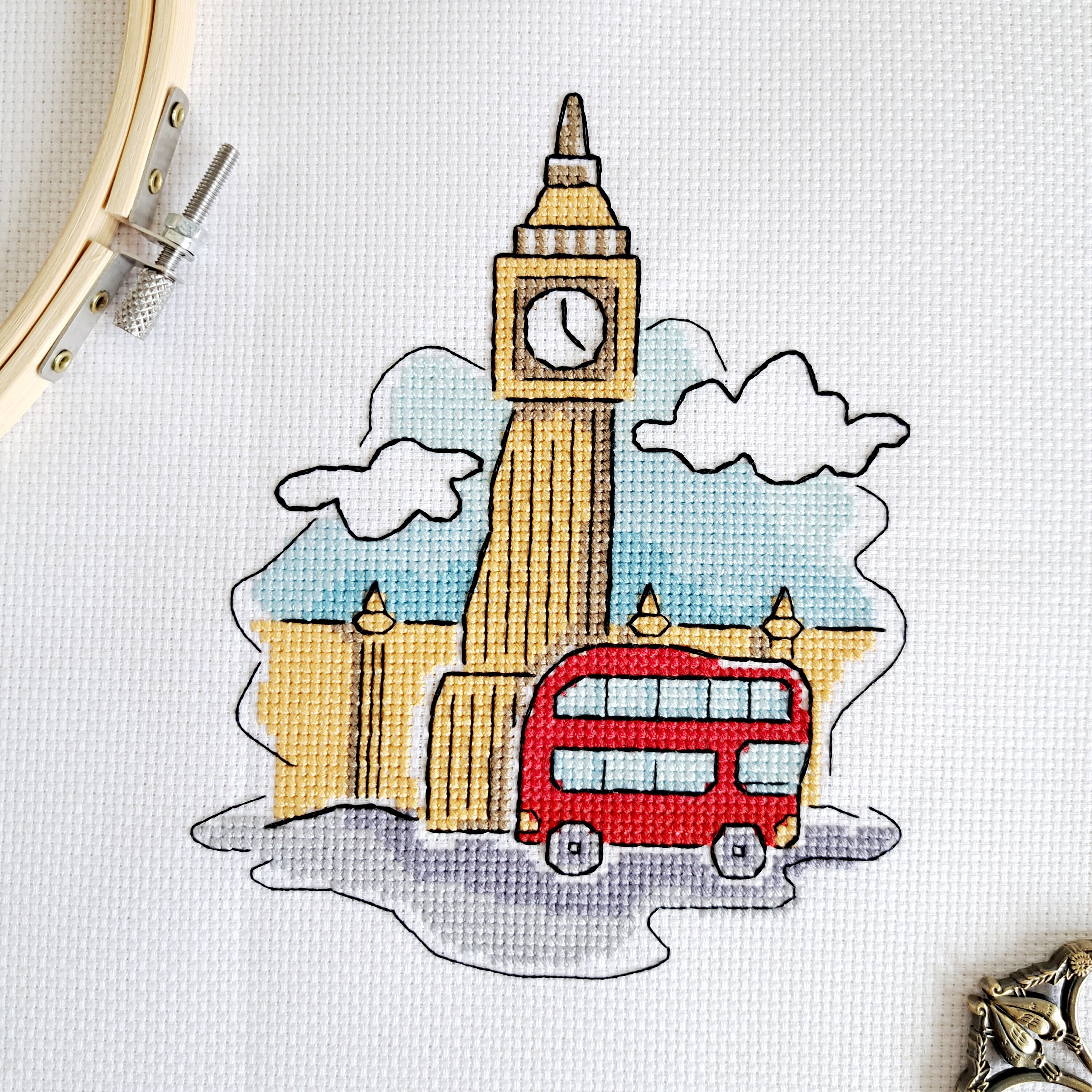 London Cross Stitch Pattern Big Ben Tower Red Bus - Etsy