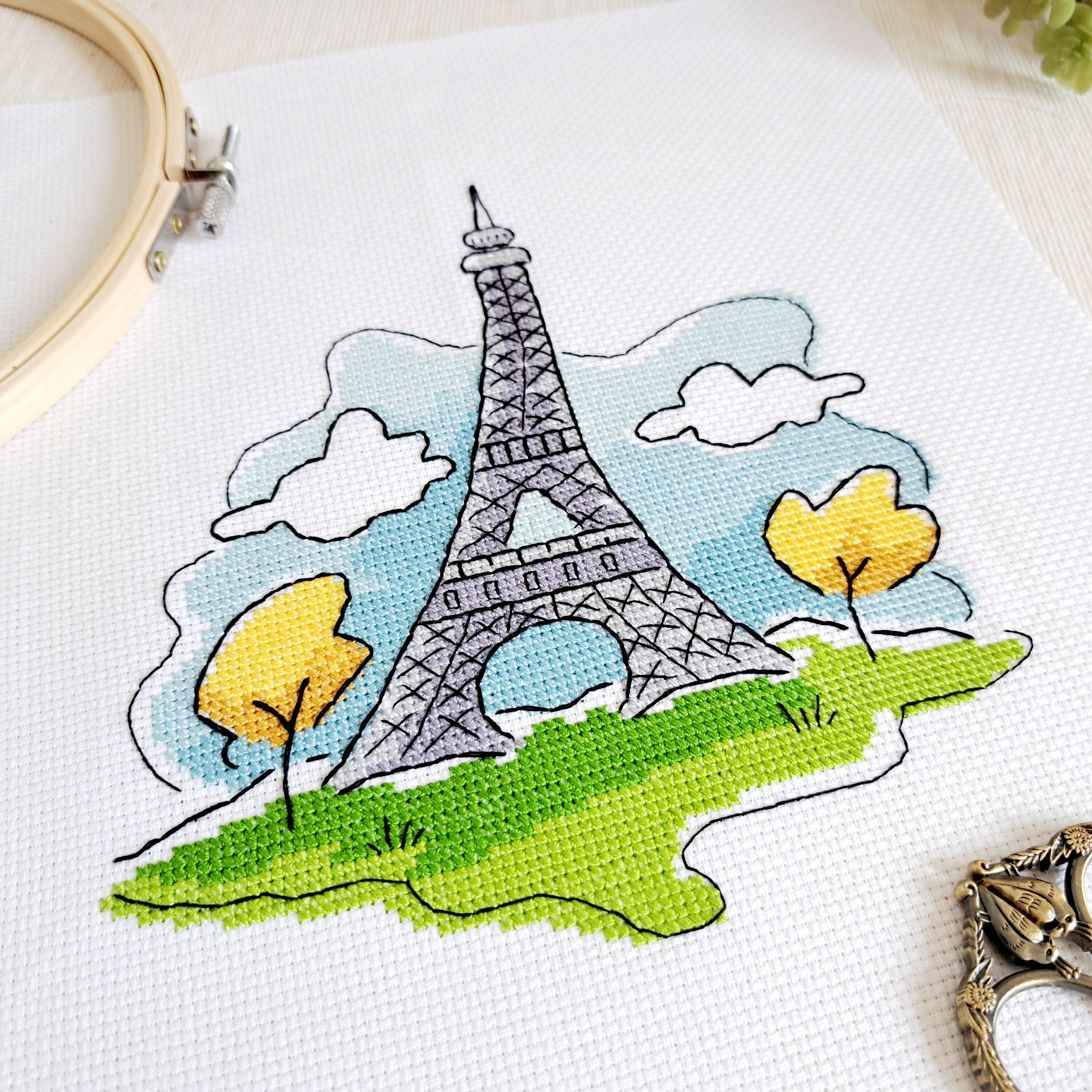 Paris France Cross Stitch Pattern - Eiffel Tower - Landmarks of the ...