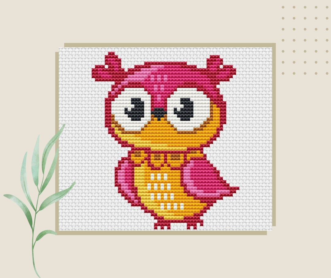 Pink Owl Cross Stitch Pattern Woodland Bird Animal Ornament Beginner ...