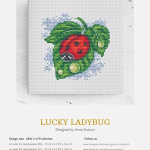 Lucky Ladybug Cross Stitch Pattern - Ladybug on the Leaves Chart - Kids ...