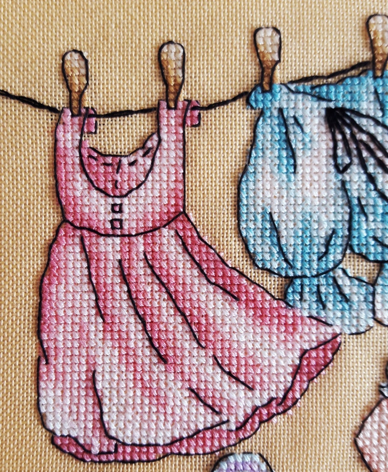 Laundry Day Modern Cross Stitch Pattern. A Cute Girl is Doing Laundry ...