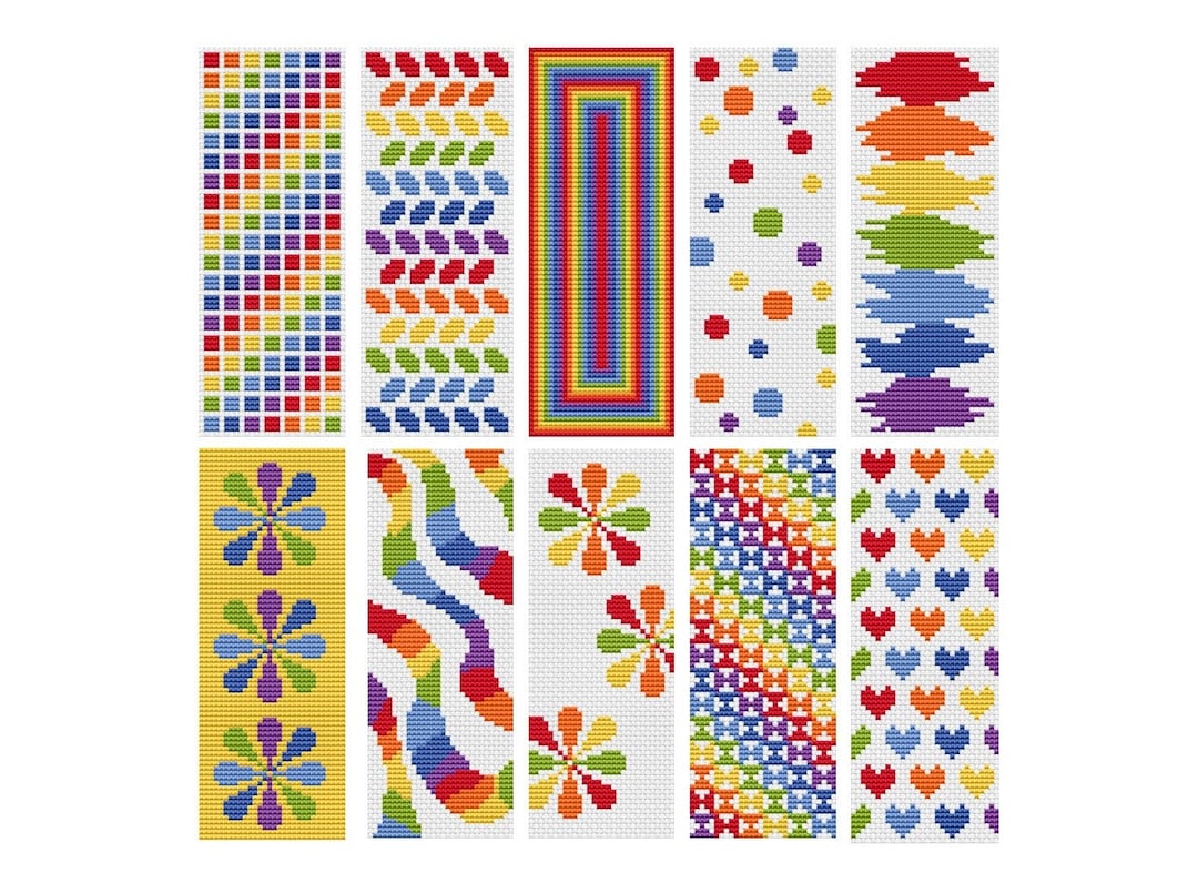 Cross Stitch Bookmark Pattern - Set of 10 Charts Rainbow Bookmarks ...