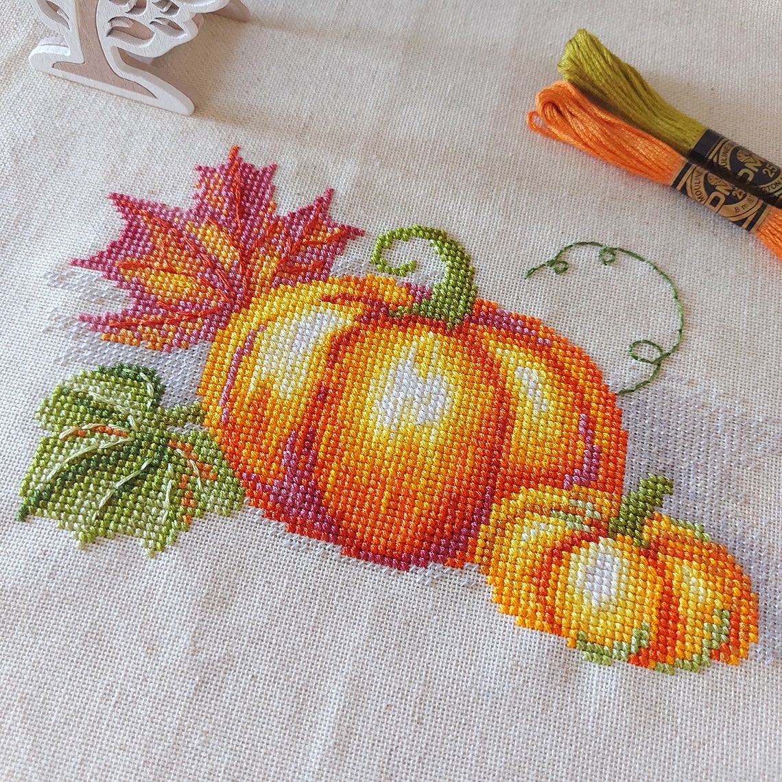 Cross Stitch Pattern Love Autumn - Halloween Pumpkin and Fall Leaves ...