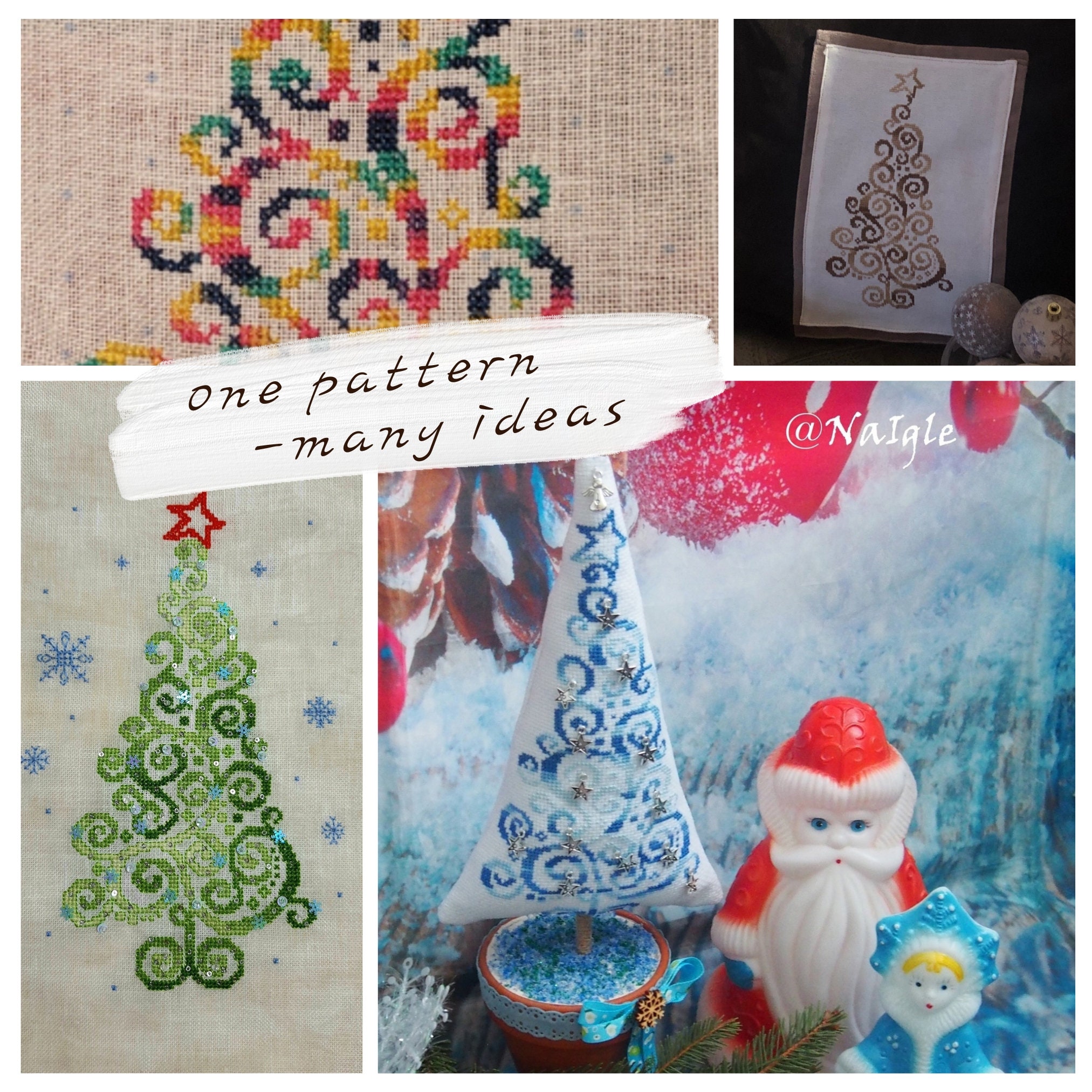 Lace Christmas Tree Cross Stitch Pattern - One Color Cross Stitch Chart ...