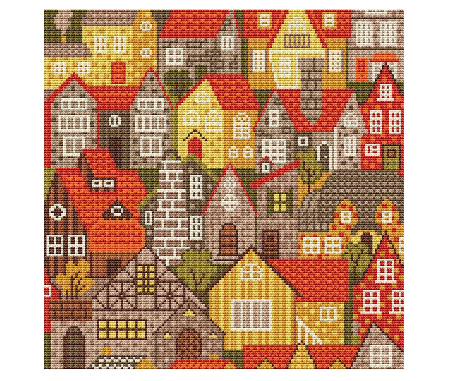 Roofs Rooves Cross Stitch Pattern Colorful Whimsical - Etsy