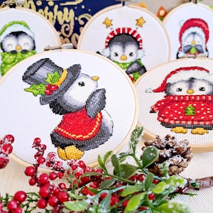 Penguins Cross Stitch Pattern - Set of 8 Christmas Cross Stitch Ornaments - Artmishka SAL ...