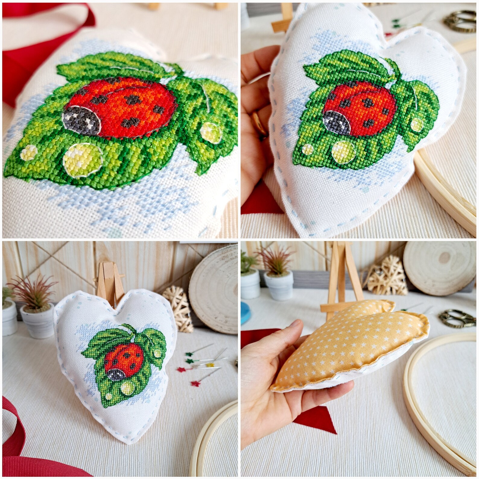 Lucky Ladybug Cross Stitch Pattern - Ladybug on the Leaves Chart - Kids ...