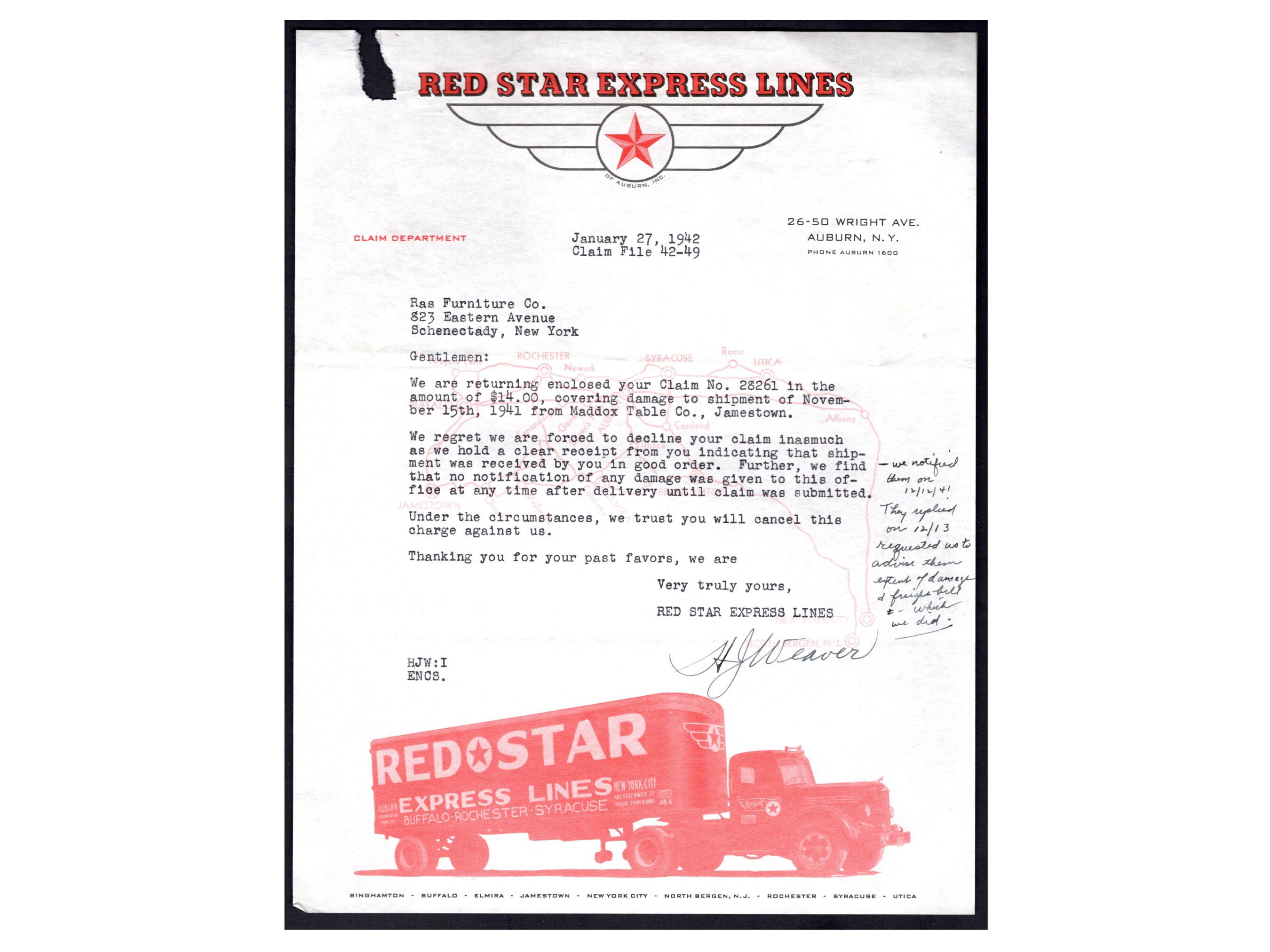 1942 Red Star Express Lines Letter to Ras Furniture - Etsy