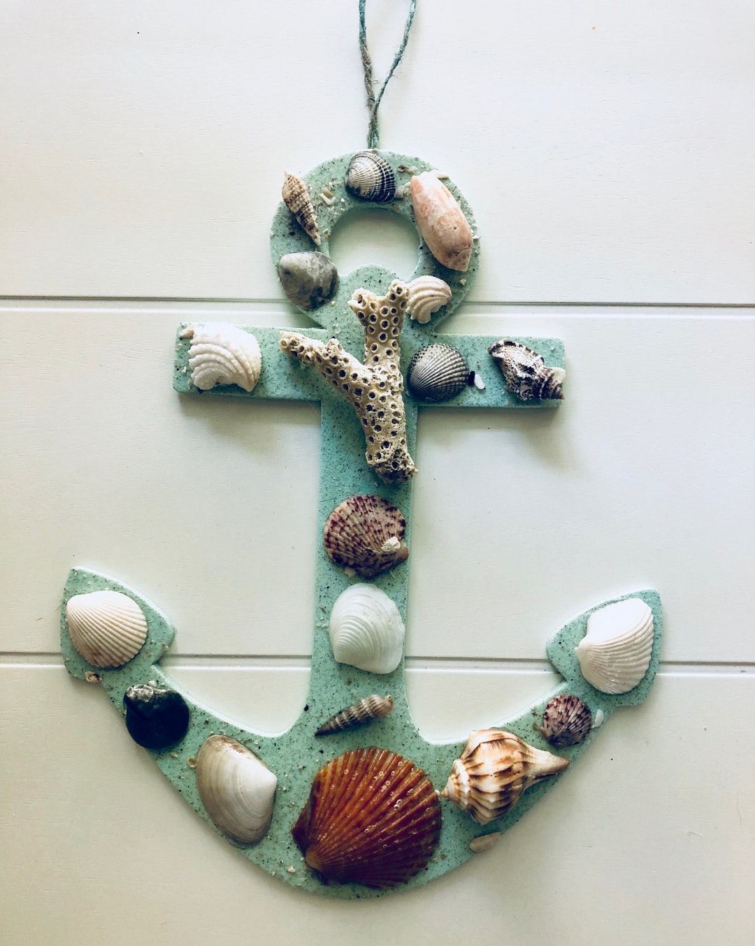 Hand Painted 11 Inch Hanging Shell and Sand Anchor - Etsy