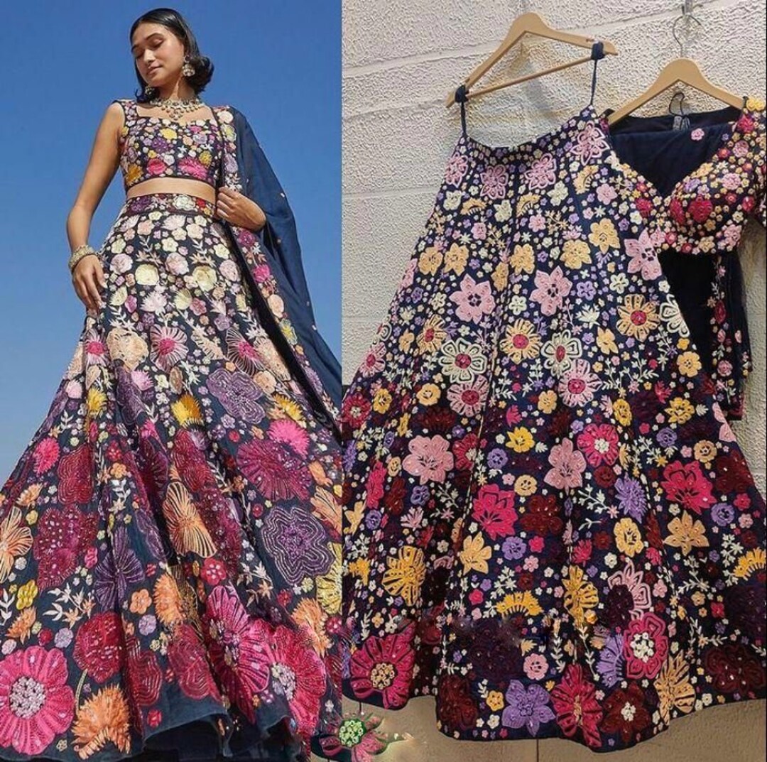 Darkblue Color Embroidery Work Lahenga Choli,wedding Lahenga, Pakistani ...