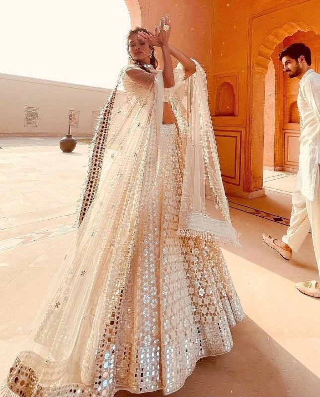 White Sabyasachi Embroidery Work Lehenga Choli Bridal Look - Etsy