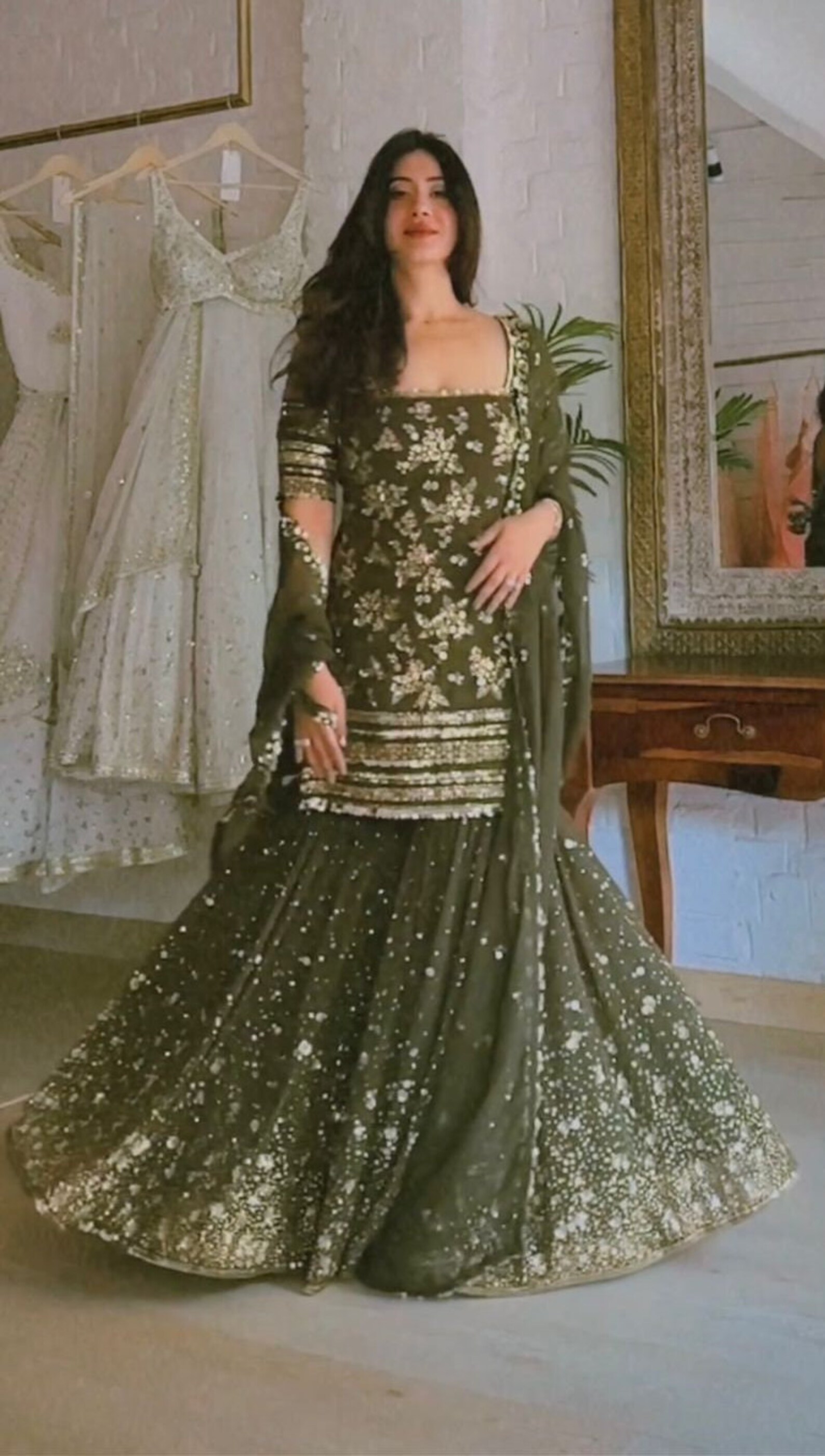 Mahendi Color Sharara Salwar Kameez Georgette Sharara Salwar - Etsy