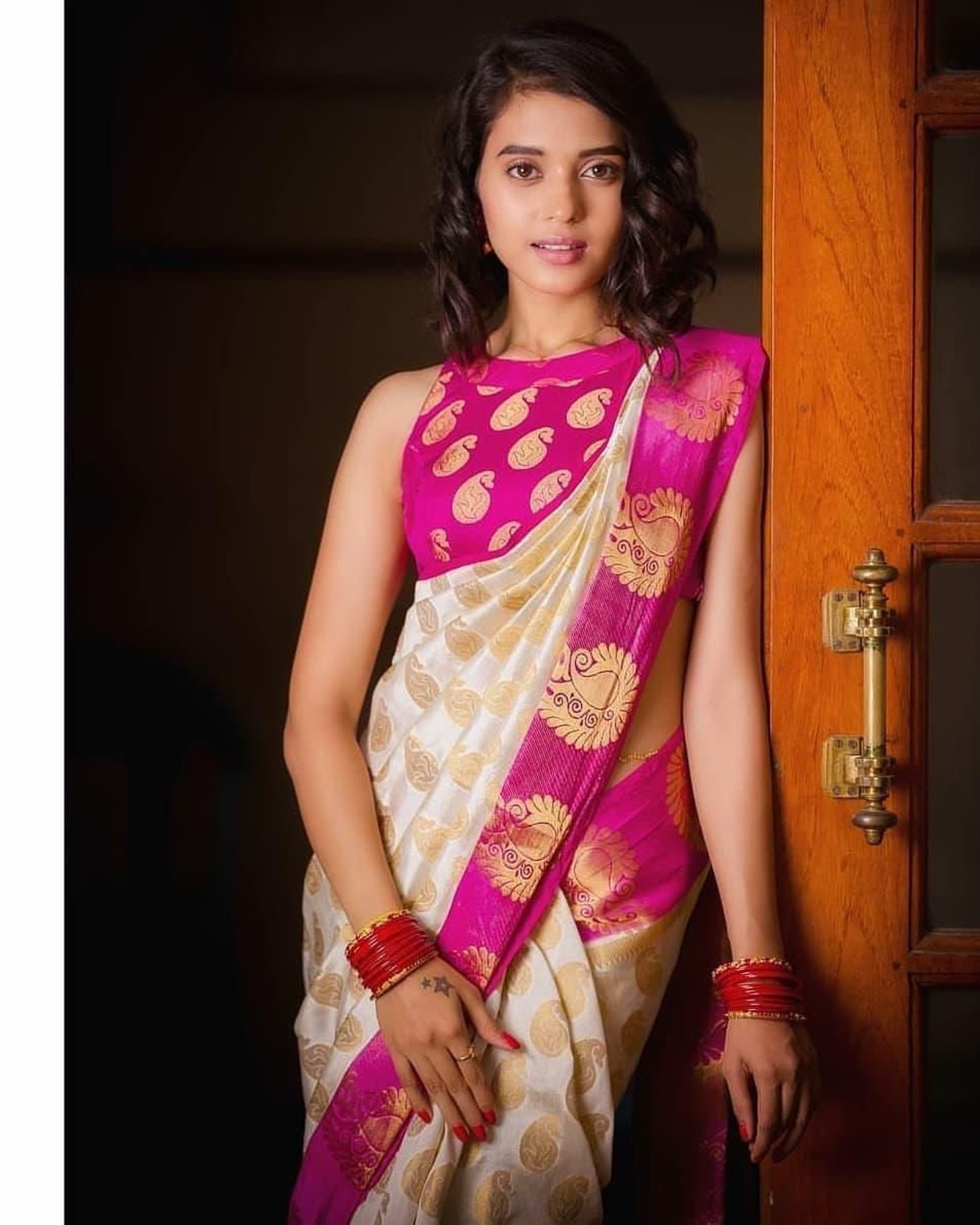 White & Pink Colour Beautiful Kanchipuram Look Soft Lichi Silk | Etsy
