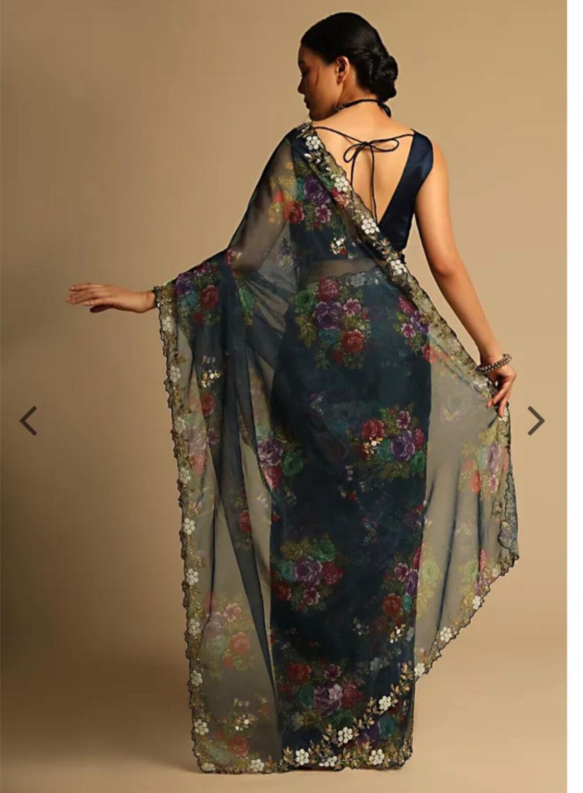 Black Color Florel Digital Print Pyor Organza Silk Saree With - Etsy