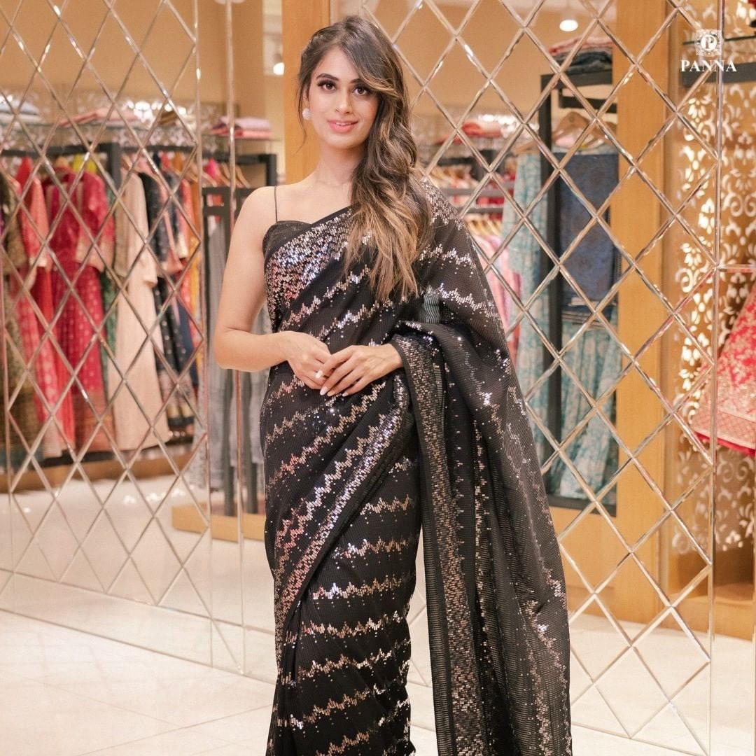 Ready to Wear Black Saree Blouse Georgette With Designer - Etsy