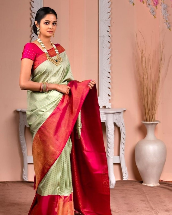 Pista Colour Kanchipuram Silk Saree Beautiful Rich Pallu and | Etsy