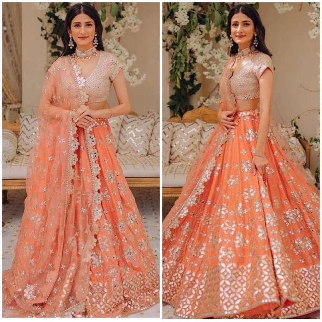 Orange Color Embroidery Work Lehenga Choli for - Etsy
