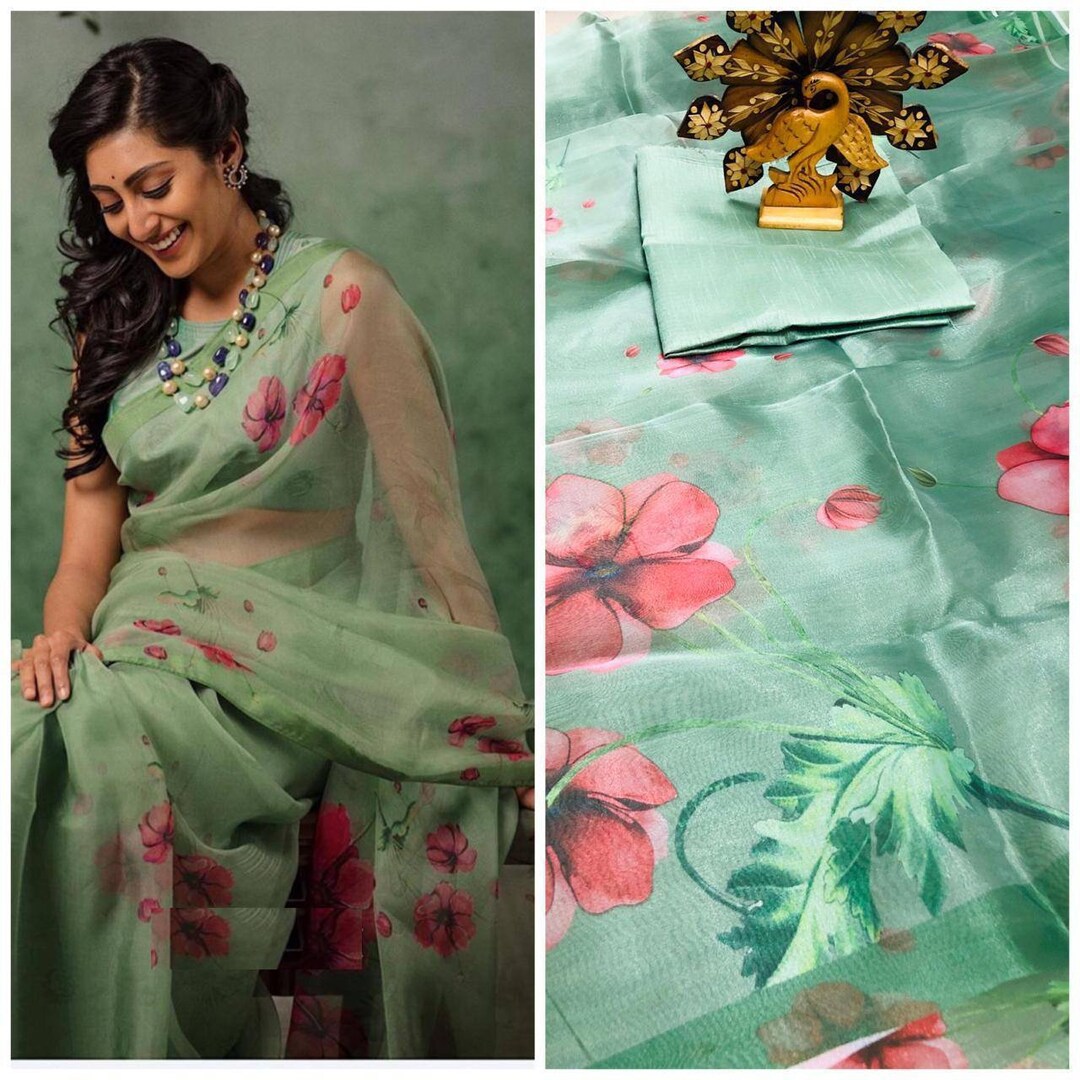Pista Colore Bollywood Style Designer Organza Silk Saree Party Wear ...
