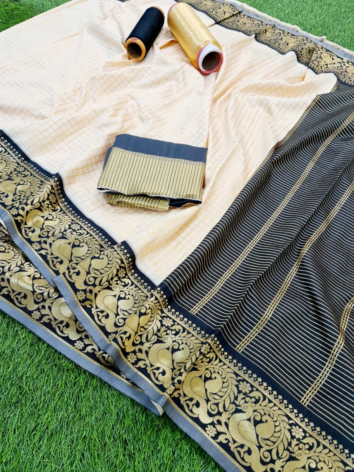 White Colour Soft Lichi Silk Golden and Silver Jari With Heavy - Etsy