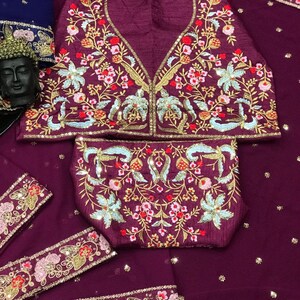 Blue Color Heavy Georgette With Beautiful Embroidery Butti on - Etsy