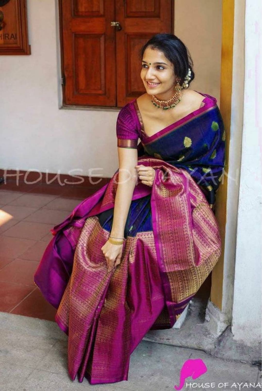 Navy Blue Colour Designer Banarasi Silk Saree With Exclusive Blouse ...