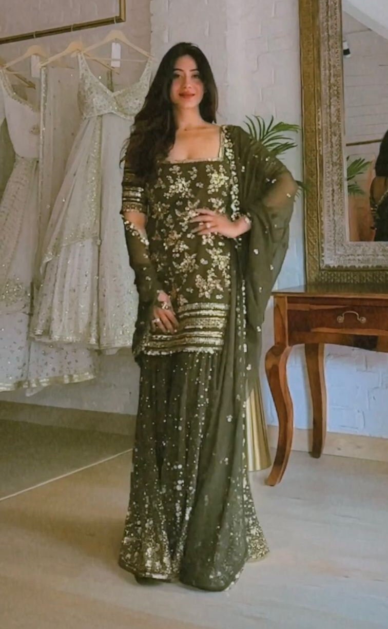 Mahendi Color Sharara Salwar Kameez Georgette Sharara Salwar - Etsy