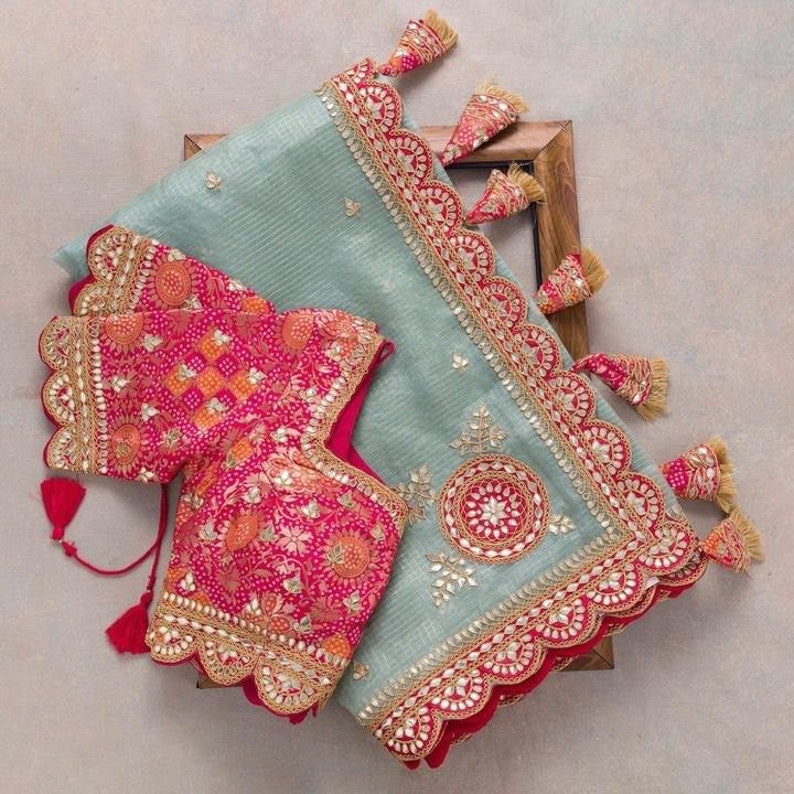 Sky Color Pure Crystal Organza Saree All Over Floral Work - Etsy