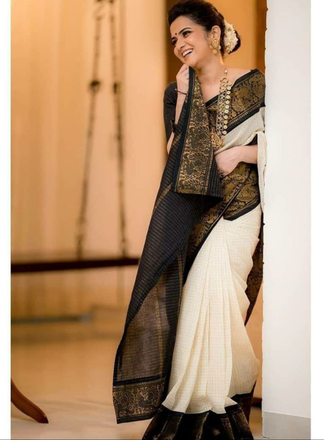 White Colour Soft Lichi Silk Golden and Silver Jari With Heavy Jaquard ...