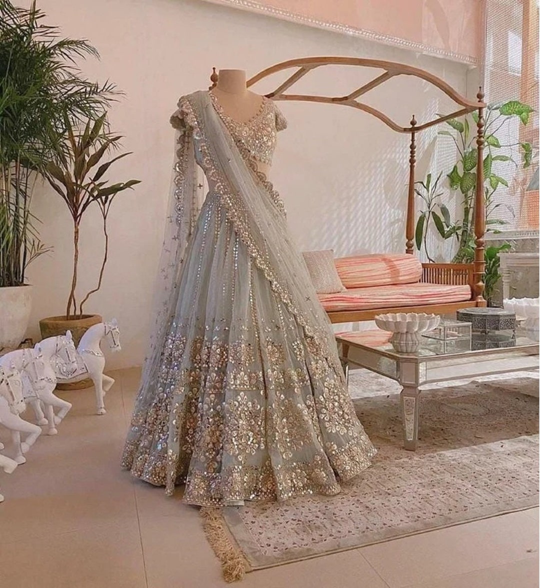 Beautiful Light Blue Gray Lehenga Choli for Women,indian Designer Ready ...