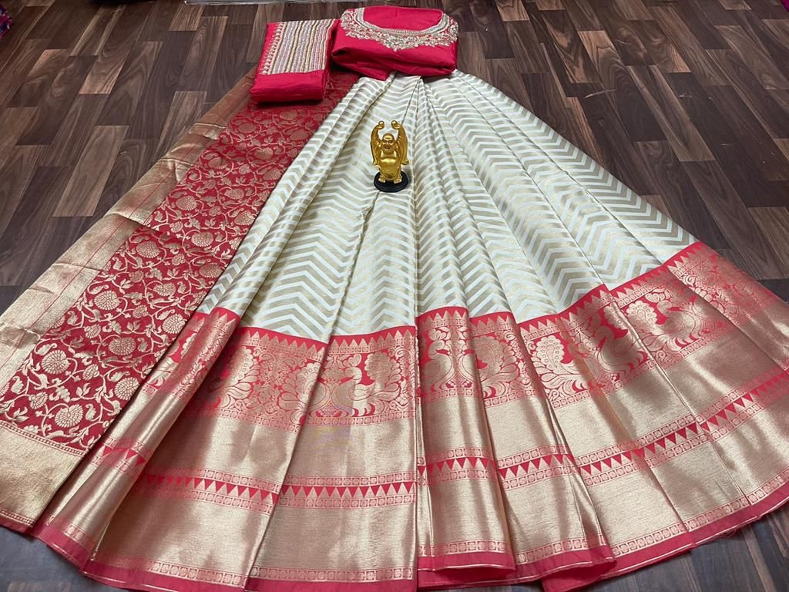Cream Colour Kanzivaram Silk Zari Lahenga Choli Wedding and | Etsy