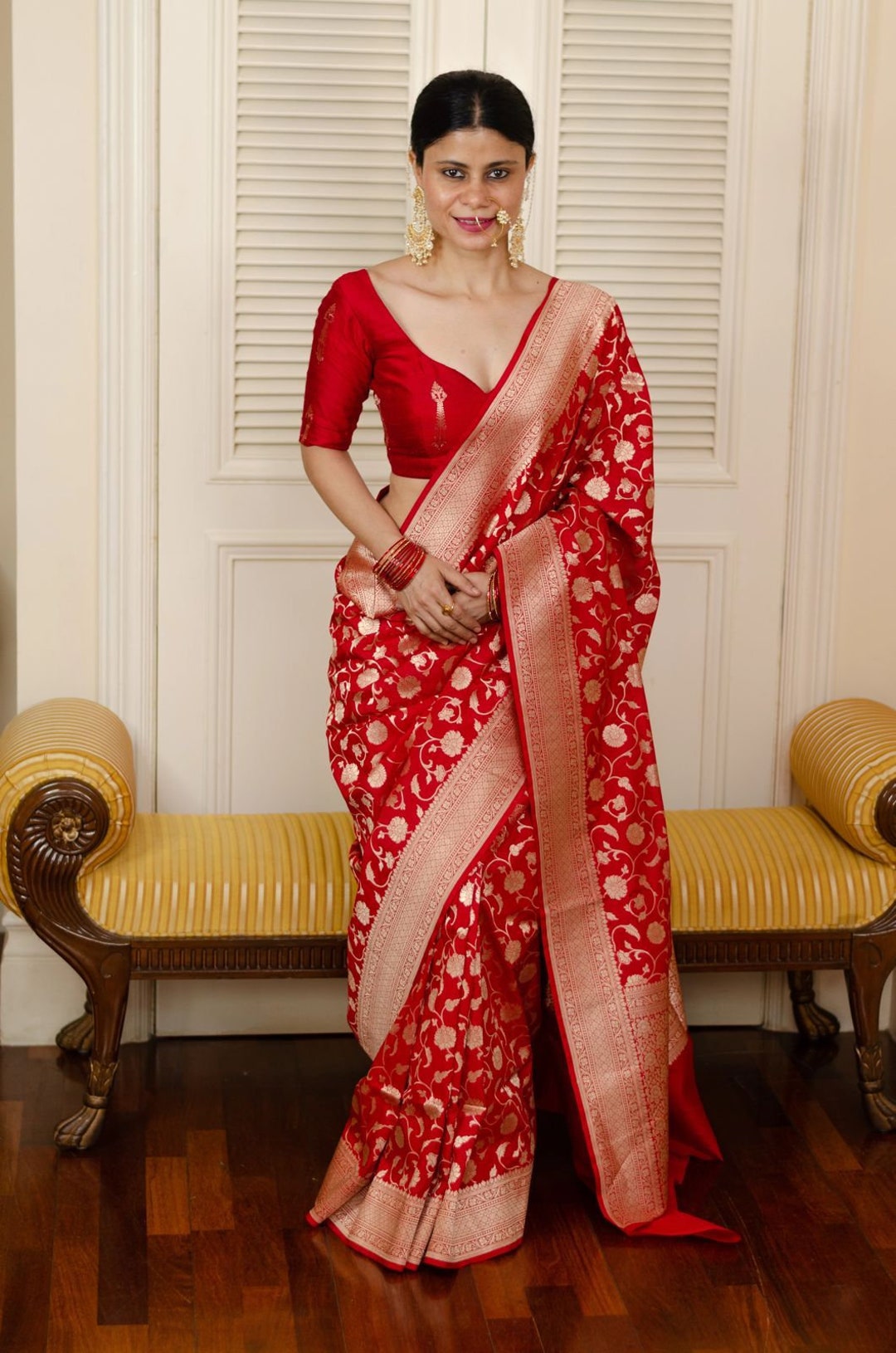 Red Colour Beautiful Kanchipuram Look Soft Lichi Silk Saree,banarasi ...