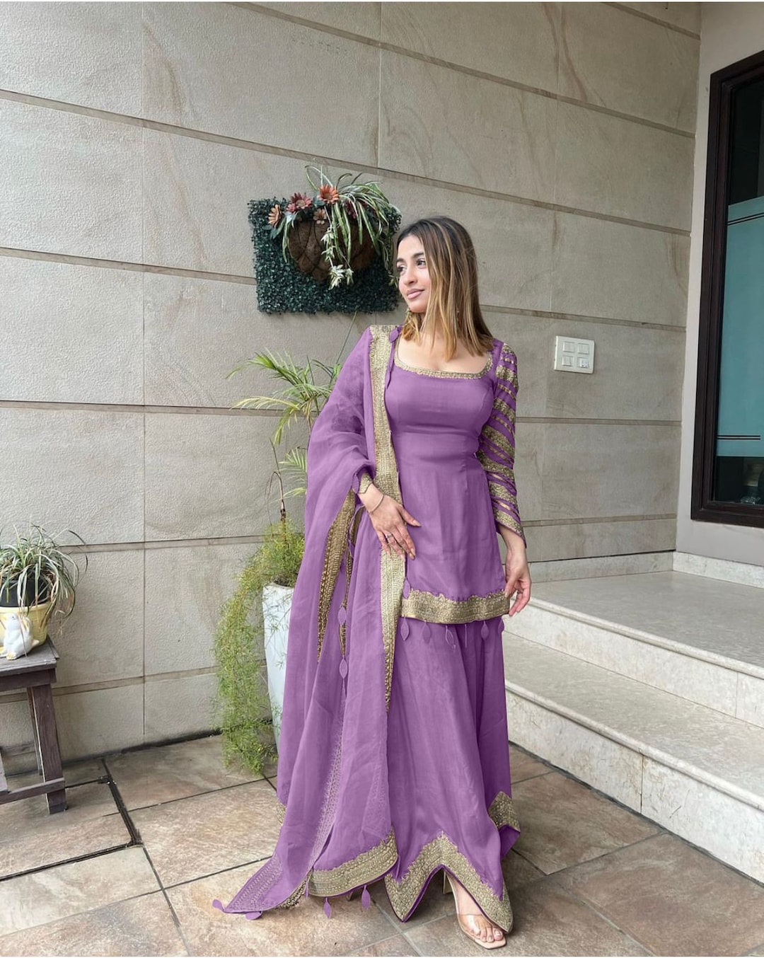 Lavender Colour Sharara Salwar Kameez,reyon Silk Sharara Salwar Kameez ...