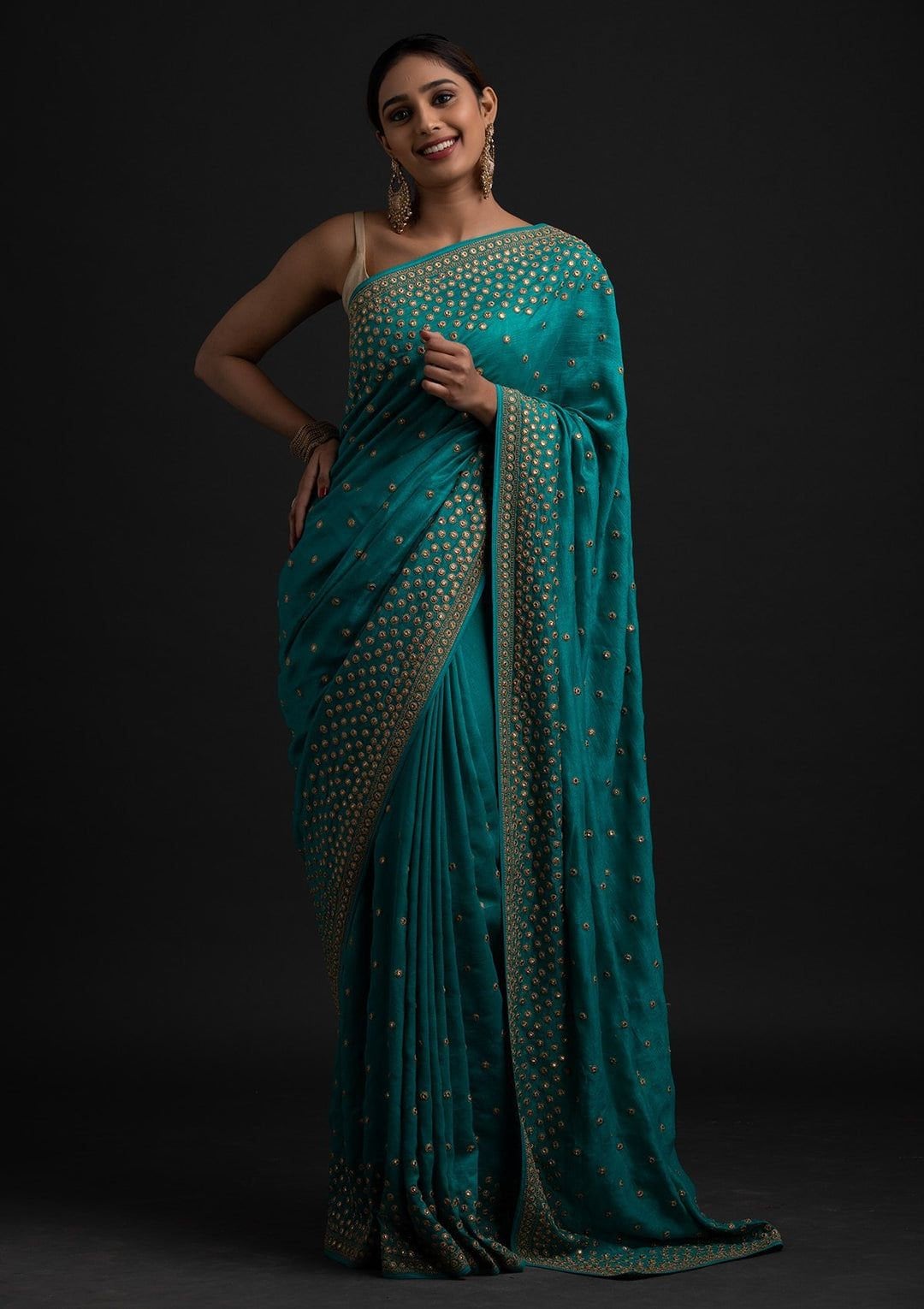 Sky Blue Designer Embroidery Work Saree, Party Wear Saree, Saree for UK ...