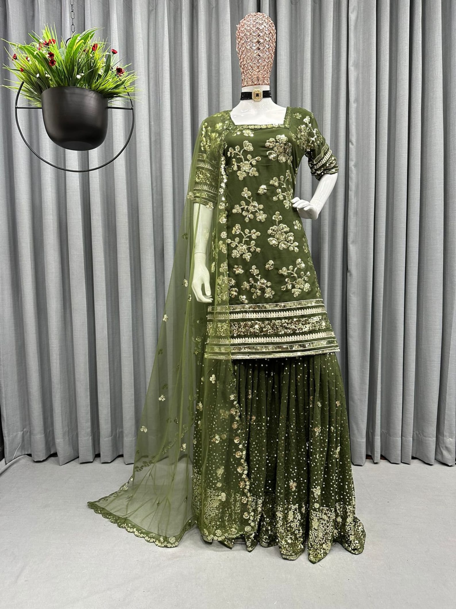 Mahendi Color Sharara Salwar Kameez Georgette Sharara Salwar - Etsy