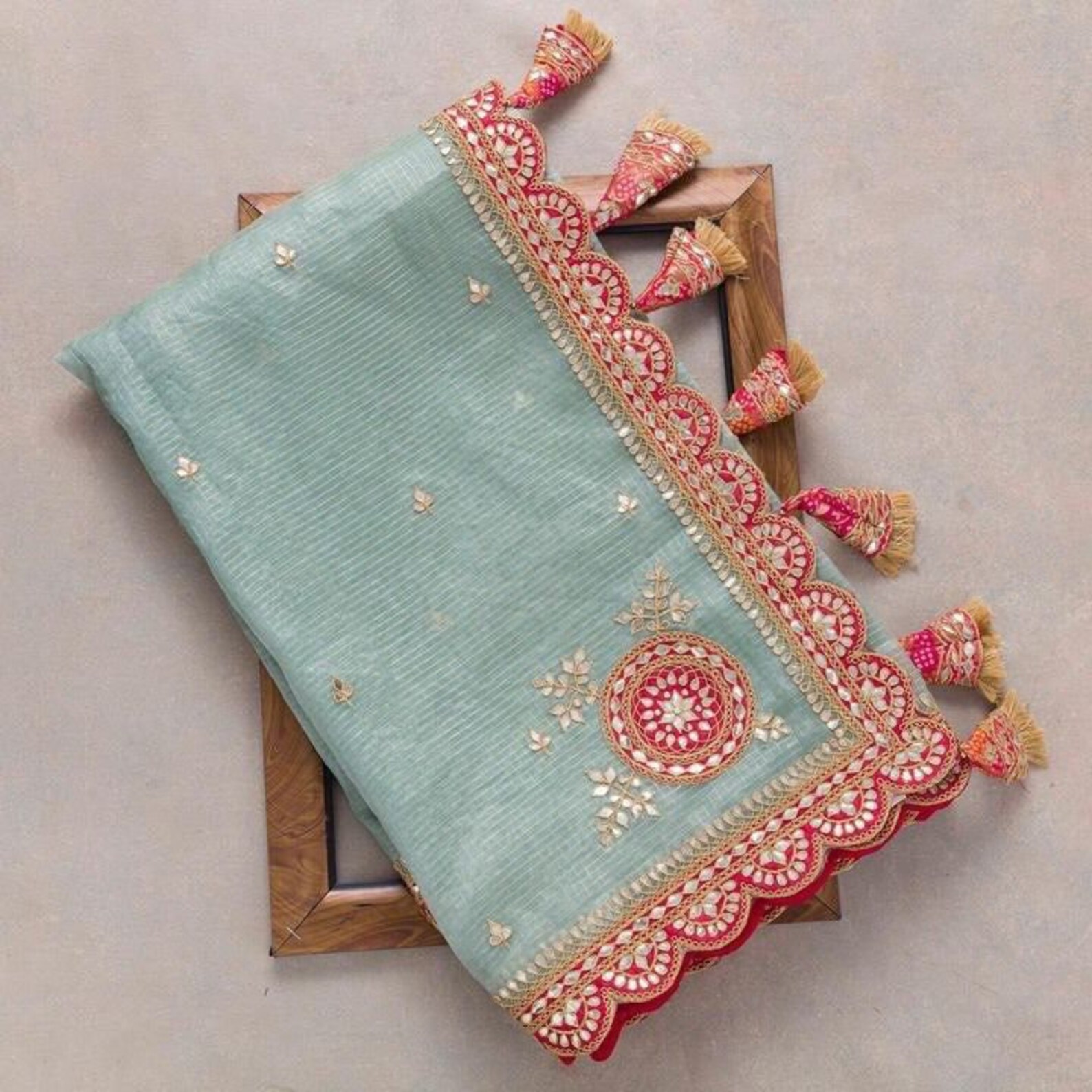 Sky Color Pure Crystal Organza Saree All Over Floral Work - Etsy