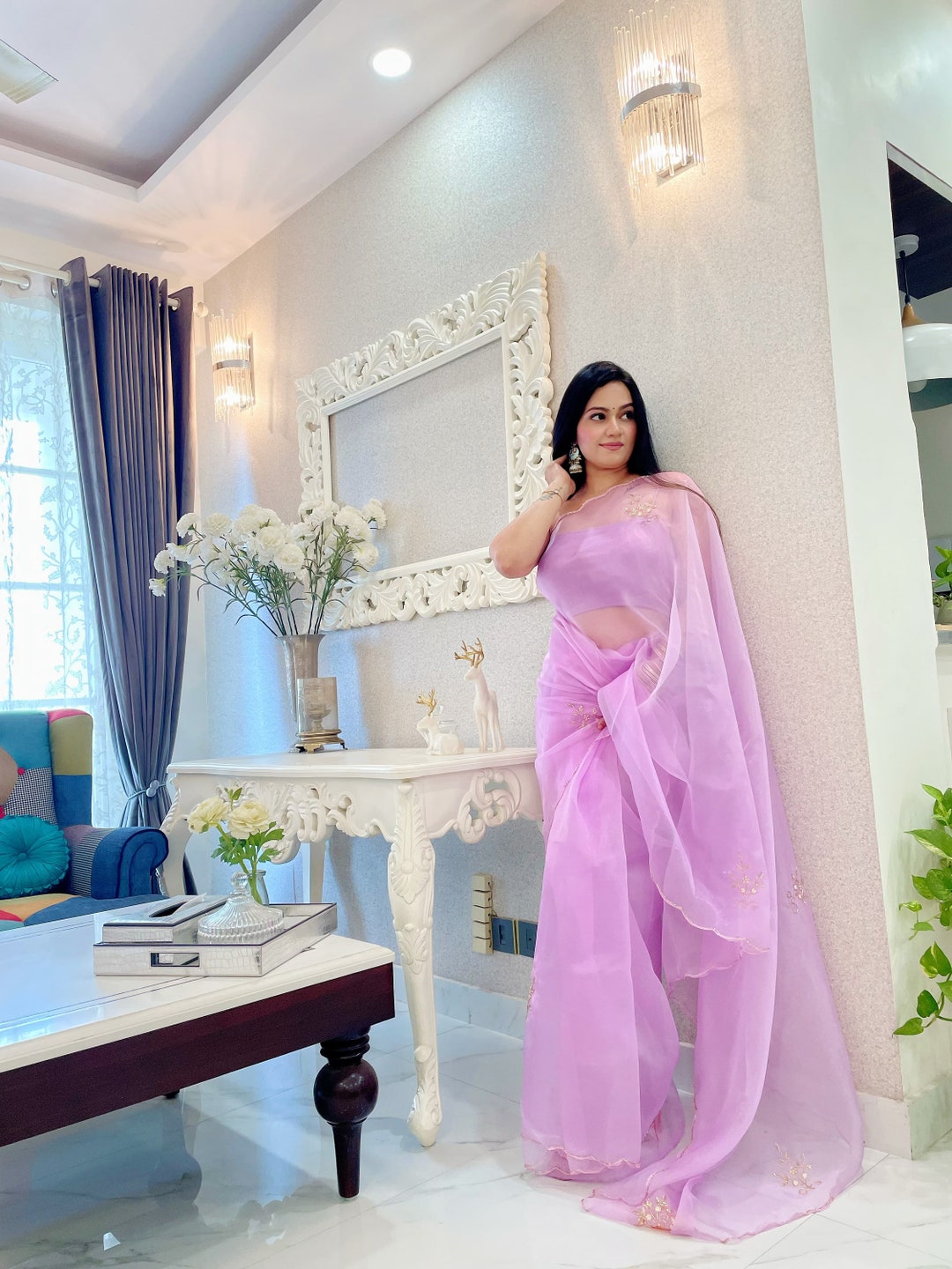 Beautiful Color Pyor Organza Silk Saree Designer Hand Work Saree Party ...
