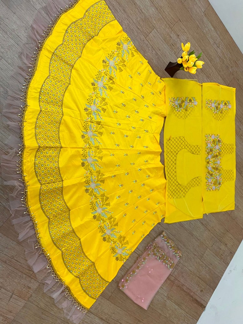 Yellow Color Embroidery Work Lehenga Choli for - Etsy