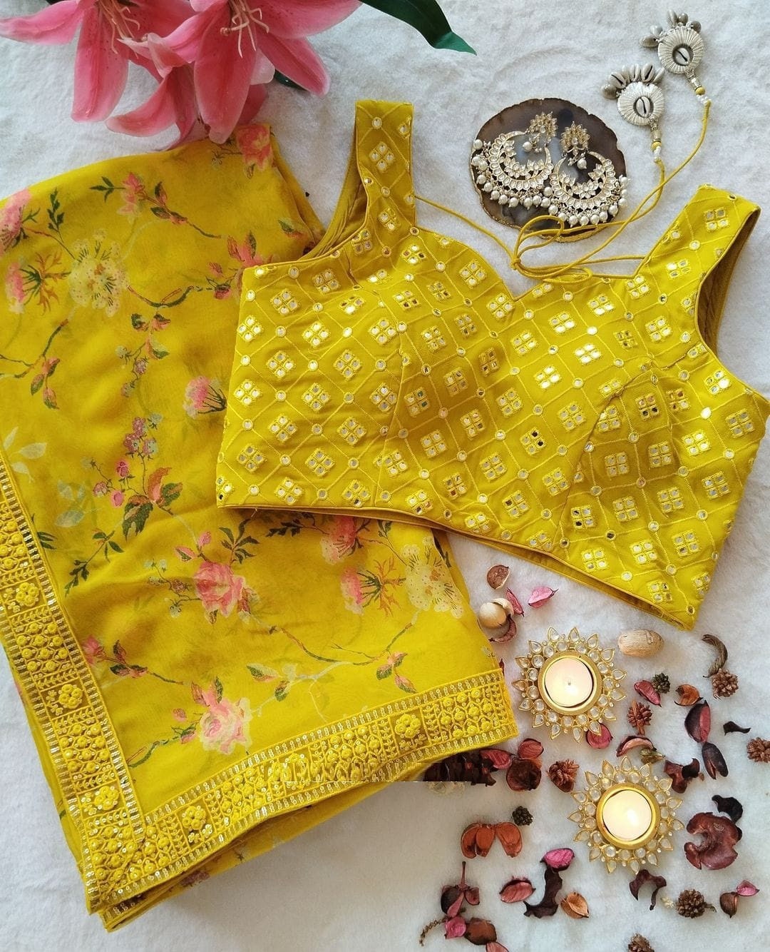 Yellow Colour Beautiful Georgette With Designer Digital Print With Work ...