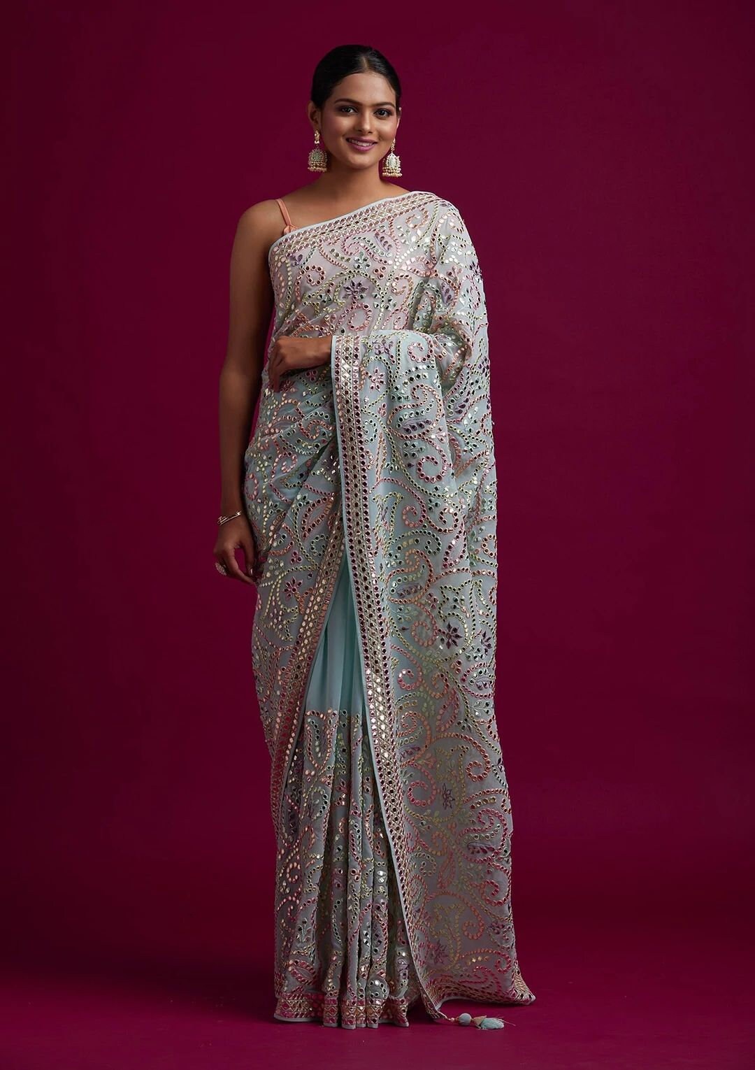 Indian Traditional Saree Georgette With Designer Embroidery Paper ...