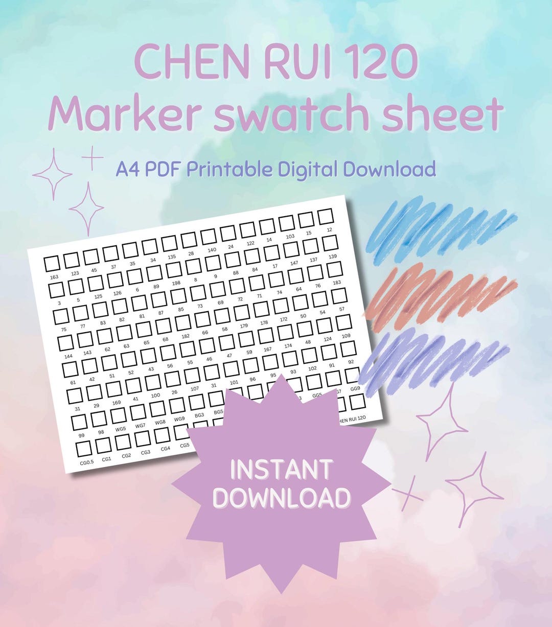 Chen Rui Alcohol Marker Swatch Sheet: 120 Color Chart (A4 PDF) - Etsy