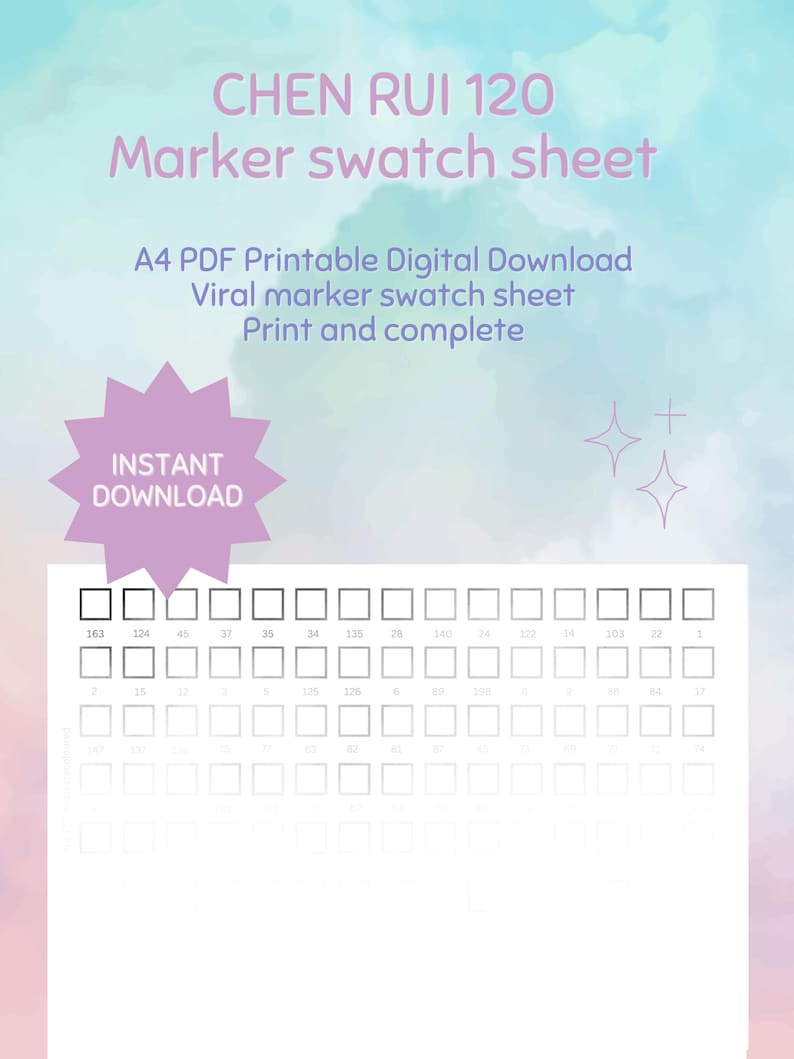Chen Rui Alcohol Marker Swatch Sheet: 120 Color Chart (A4 PDF) - Etsy