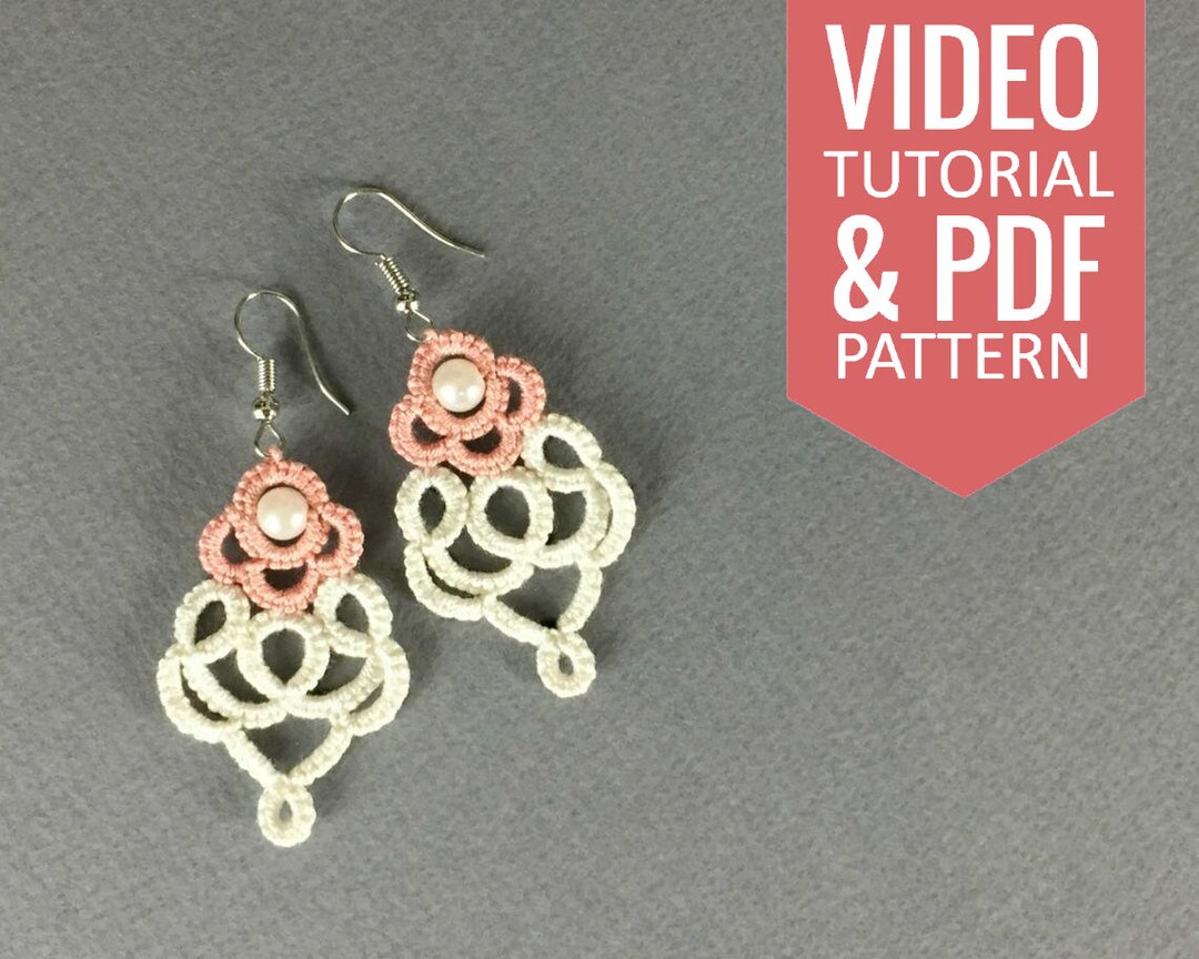 Needle Tatting PDF Pattern & Video Tutorial of Two-colored Earrings ...