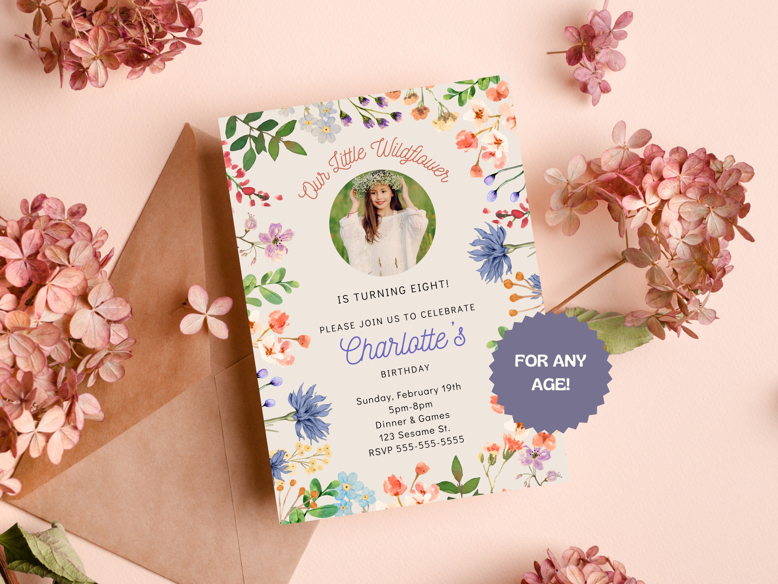 Wildflower Girl Birthday Bundle | Instant Download | Editable Templates ...