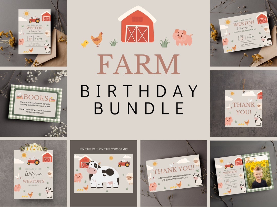 Farm Animal Birthday Bundle | Instant Download | Editable Templates - Etsy