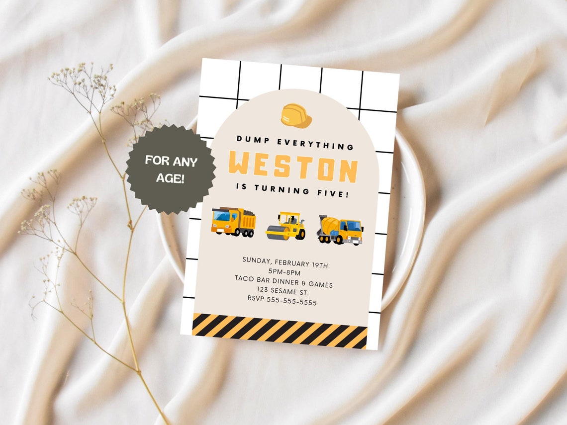 Construction Birthday Party Invitation | Instant Download | Editable ...